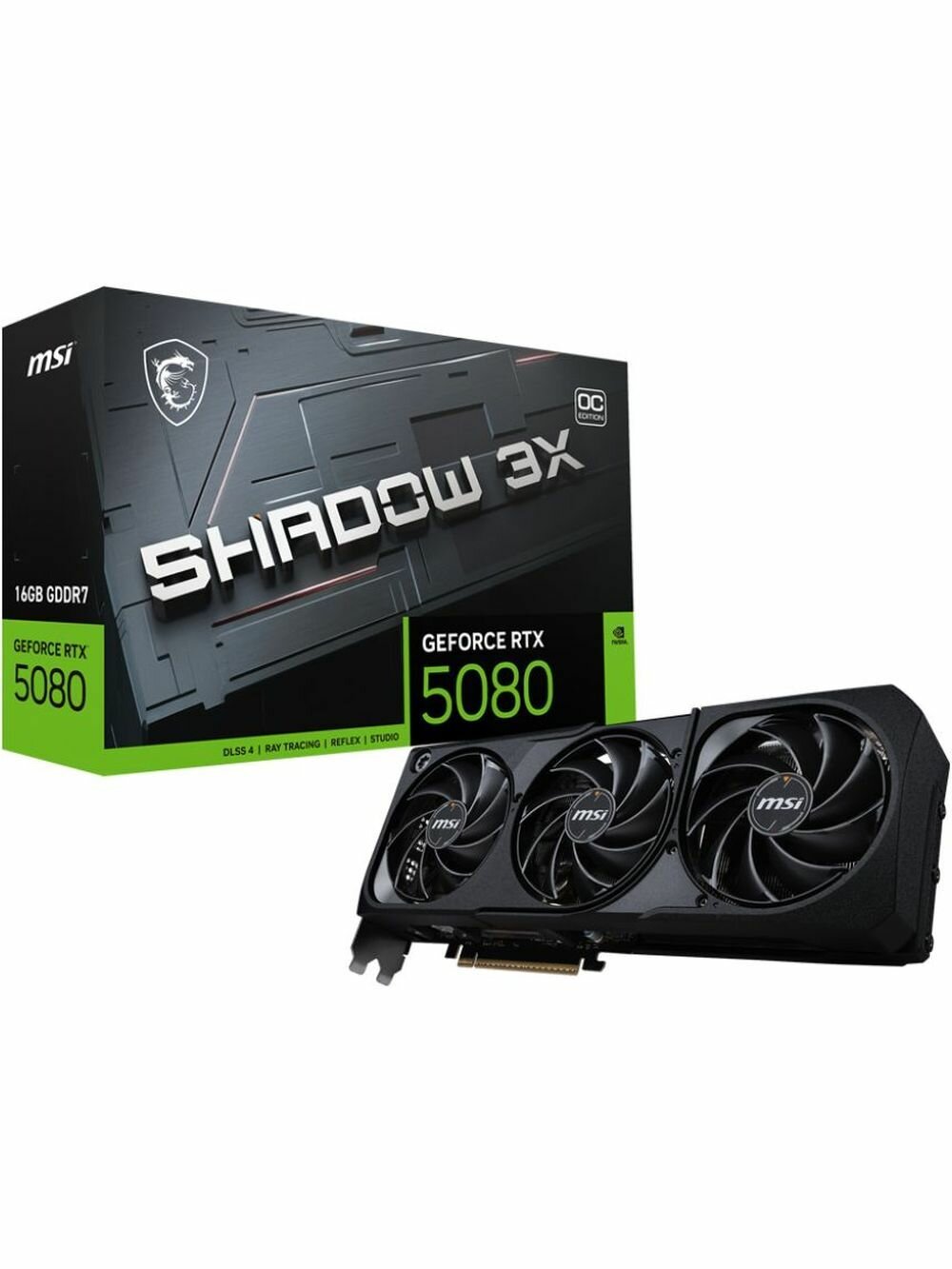 Видеокарта MSI GeForce RTX 5080 16G SHADOW 3X OC (G5080-16S3C), 16ГБ GDDR7, 30 Гбит/с, 256-bit, PCI-E 5.0, черная