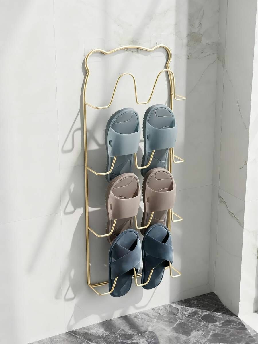 Металлический стеллаж для тапочек на 4 полки золотистого цвета