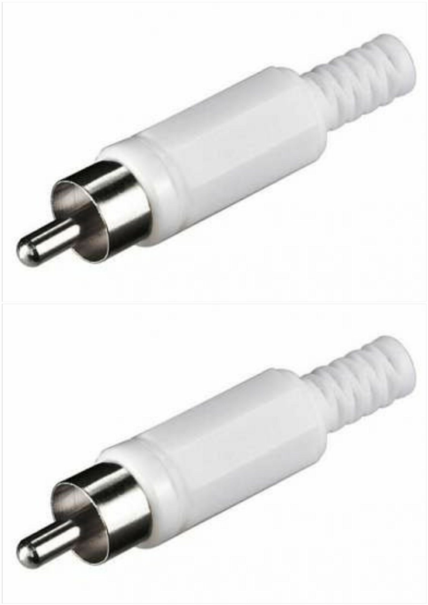 Разъем RCA (тюльпан) штекер, белый пластик, комплект 2 штуки