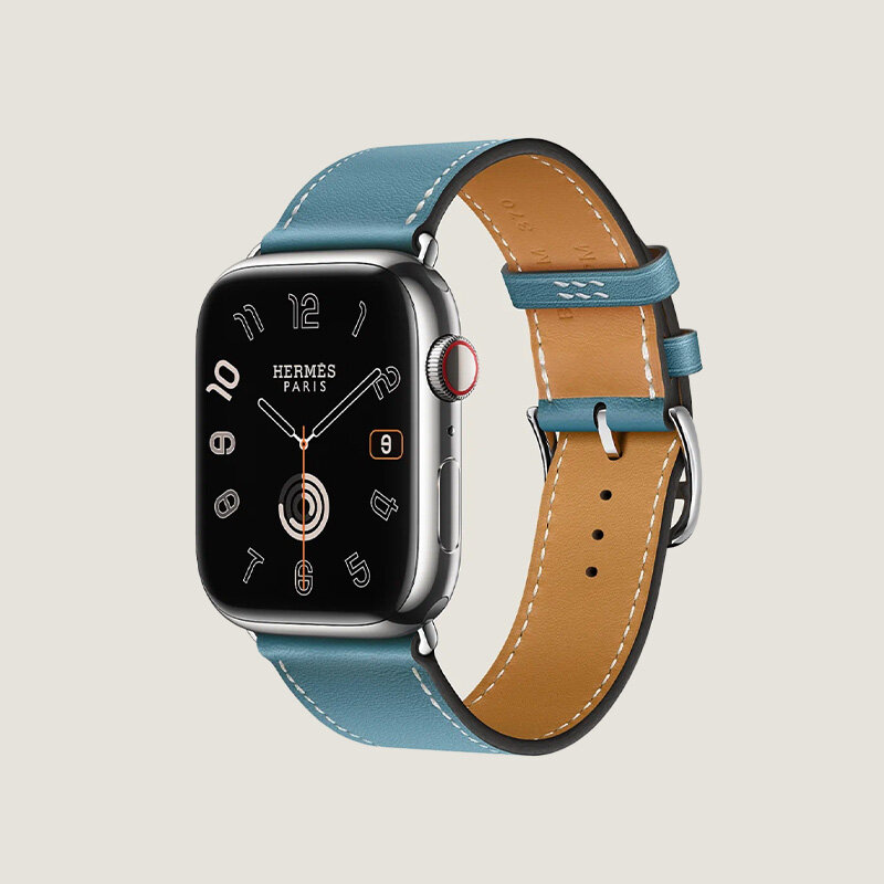 Часы Apple Watch Hermès Series 11 GPS + Cellular 46mm Silver Titanium Case with Bleu Jean Swift Leather Single Tour