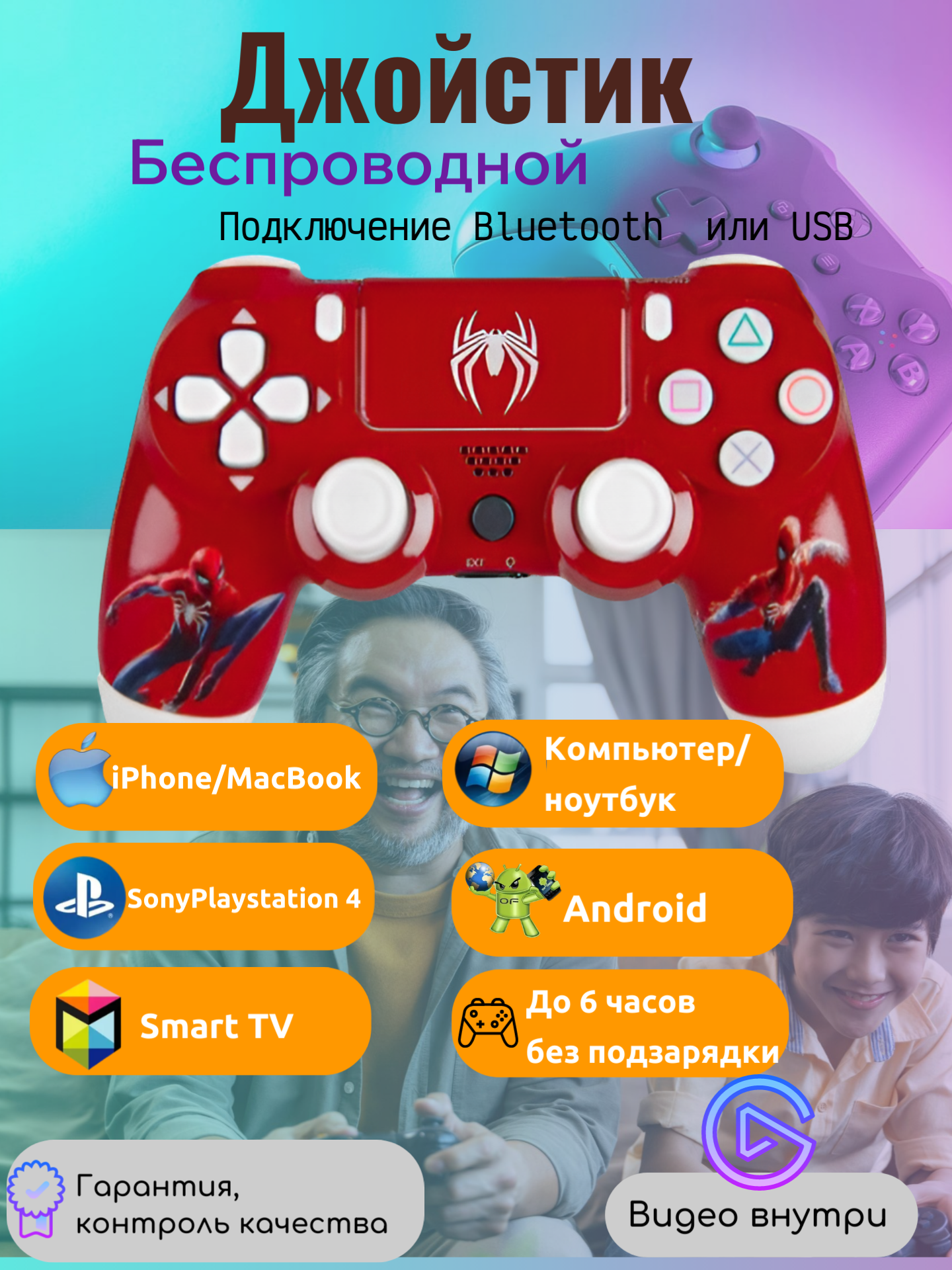 Беспроводной геймпад для PS4 / Джойстик Bluetooth для Playstation 4, Apple (IPhone, IPad), Androind, ПК