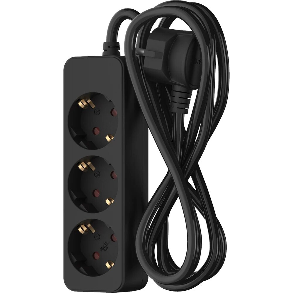 Сетевой удлинитель Фотон 16-33Е, 3м, 3 розетки, 16А, с заземлением, черный 22723