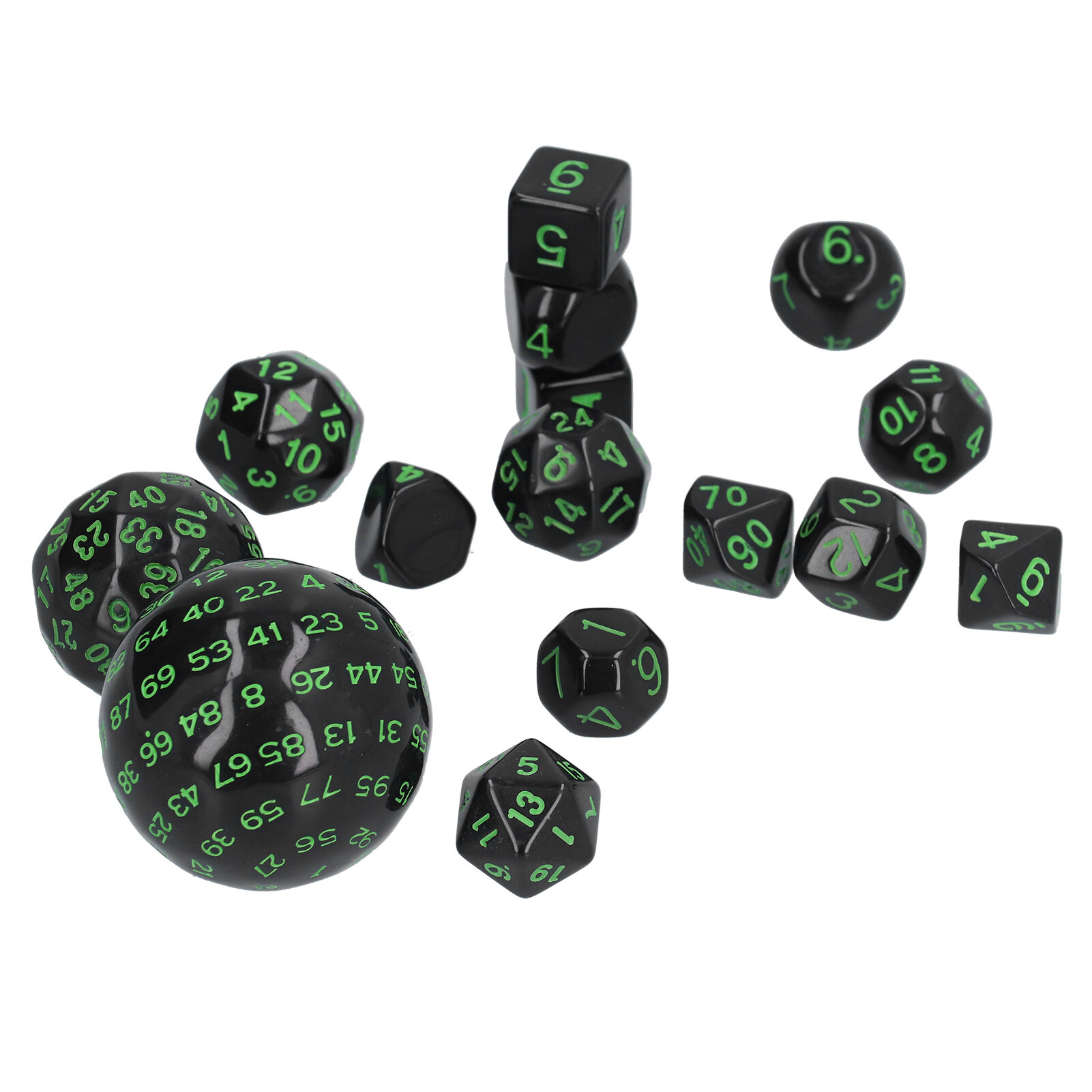Набор многогранных кубиков D3 D100, 15 шт, от 3 до 100 сторон, наборы для катания кубиков, зеленый