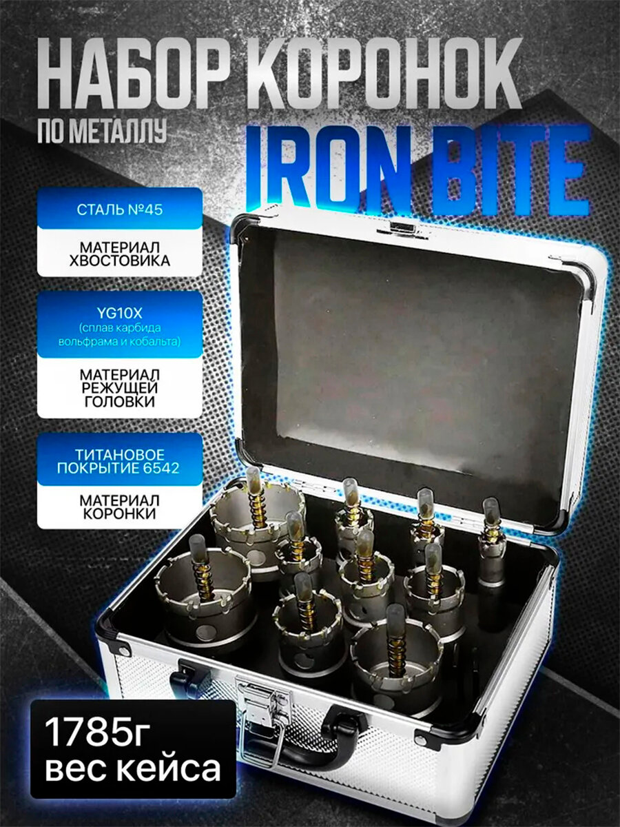 Набор коронок Iron Bite, для металла, твердосплавные, 10шт, в кейсе