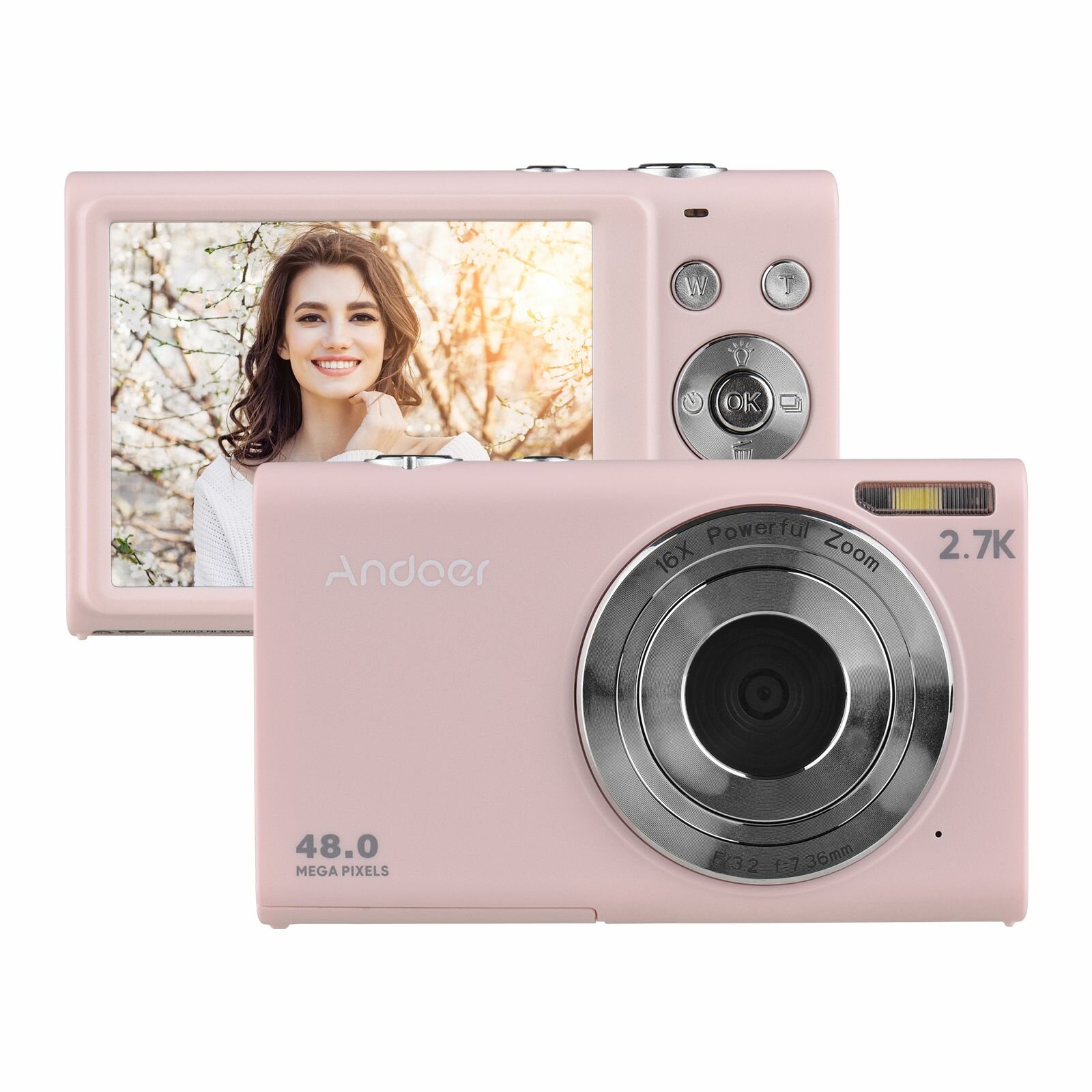Цифровая камера Andoer 2,7K, компактная видеокамера, 48 МП, автофокус