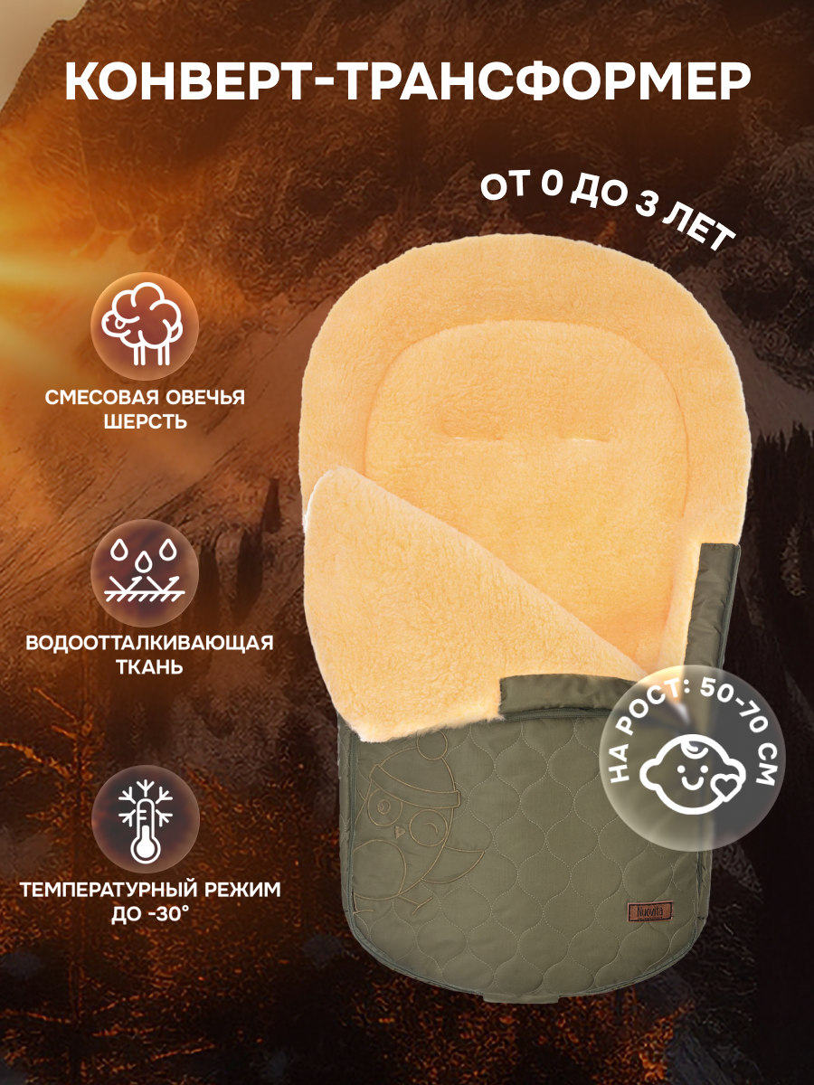Конверт в коляску зимний меховой Nuovita Polare Pesco (Khaki/Хаки)