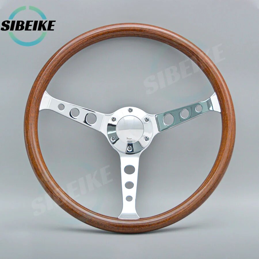JDM Универсальный 15-дюймовый руль в деревянном стиле с хромированными спицами в стиле ретро, классический спортивный руль для автомобиля, A
