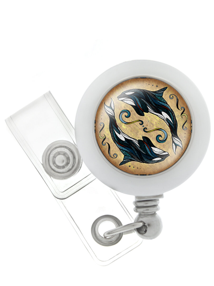 Держатель TINA BOLOTINA , для бейджа, с ретрактором, серебристый, Косатки