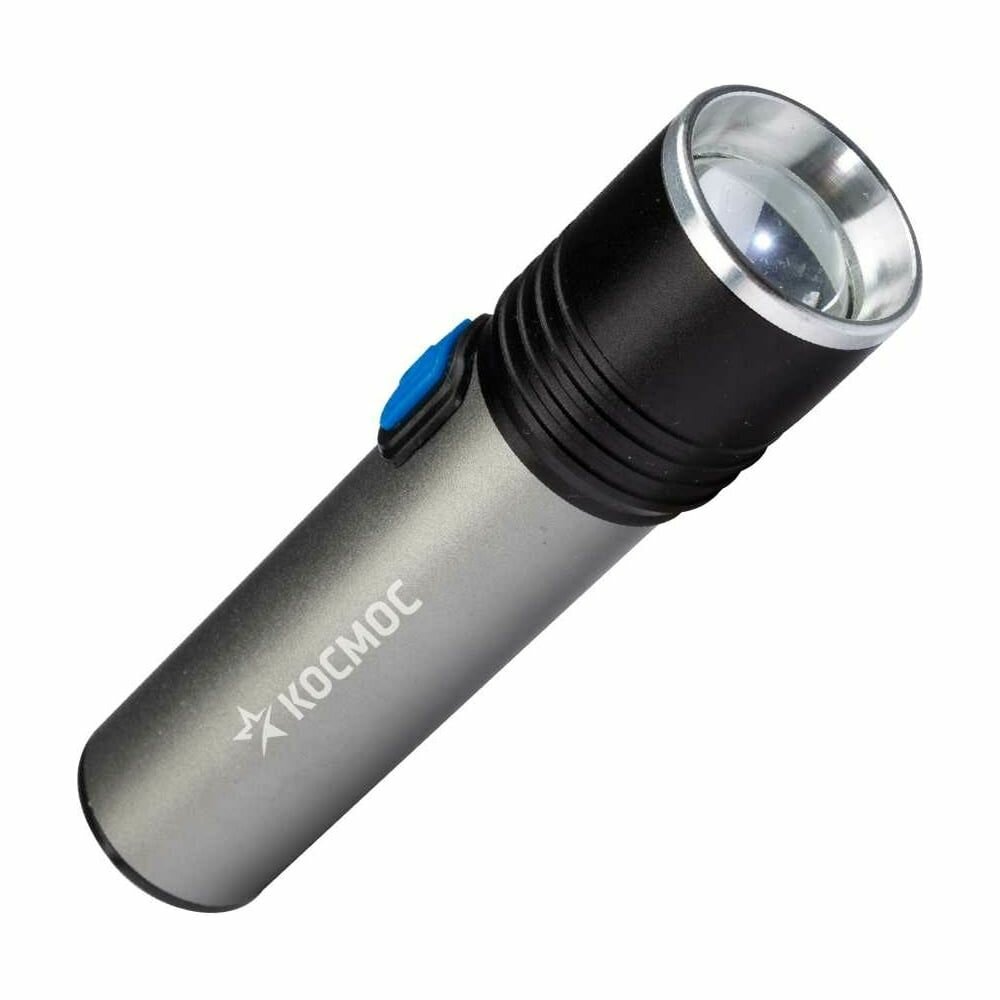Фонарь аккумуляторный ручной LED 3Вт линза зум аккум. Li-ion 18650 1.2А. ч USB-шнур анодир. алюм. Космос KOS111Lit