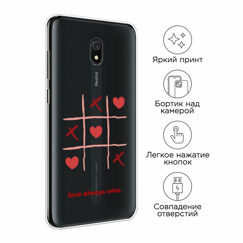 Чехол на Xiaomi Redmi 8A / Сяоми Редми 8А с принтом "love always wins - 14 февраля", прозрачный — фото 1