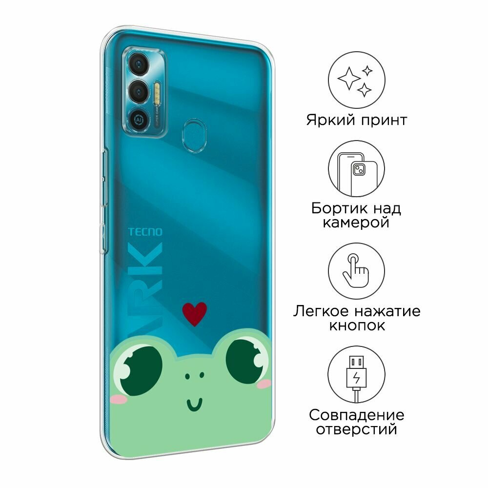 Чехол на Tecno Spark 7 / Техно Спарк 7 с принтом "Влюблённая лягушка - 14 февраля", прозрачный — фото 1