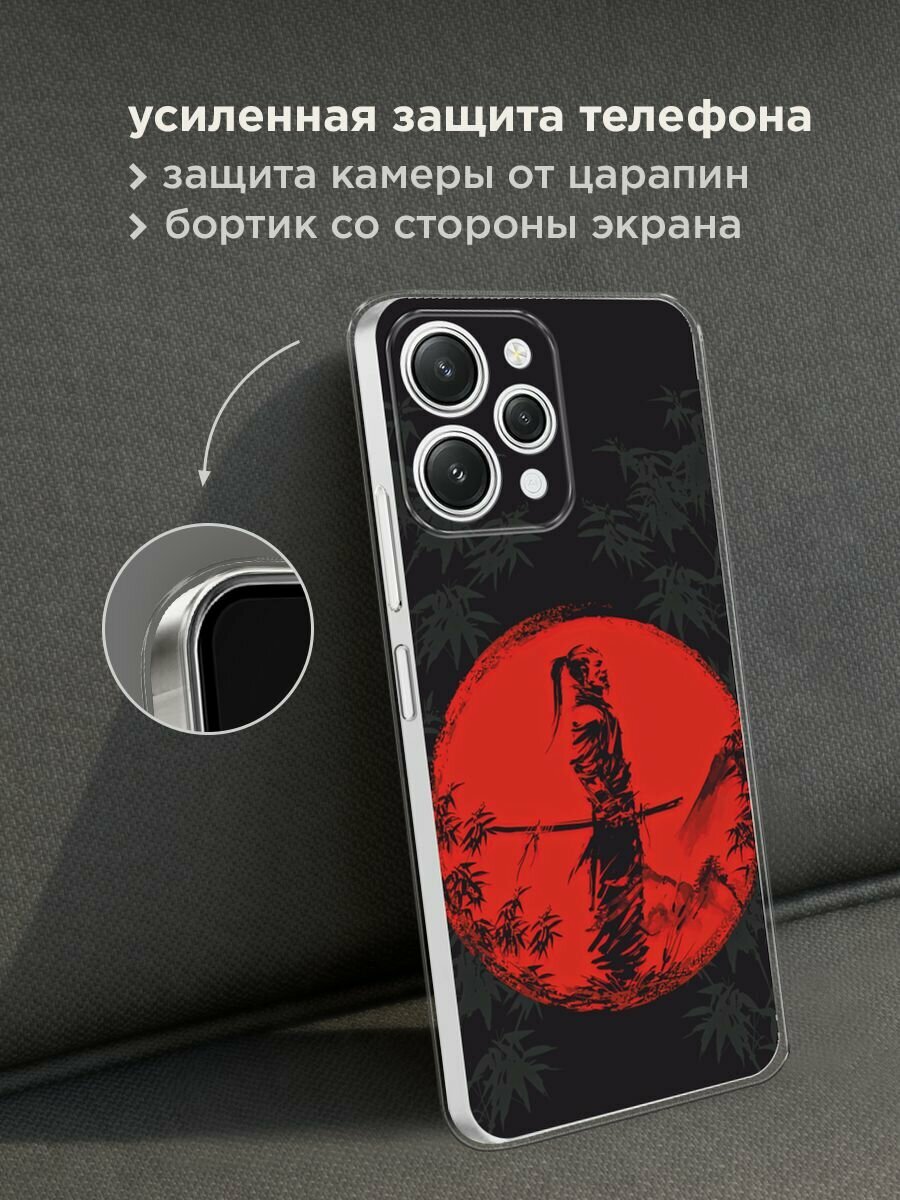 Чехол на Xiaomi Redmi 12 / Сяоми Редми 12 с принтом "Самурай на красном фоне" — фото 1