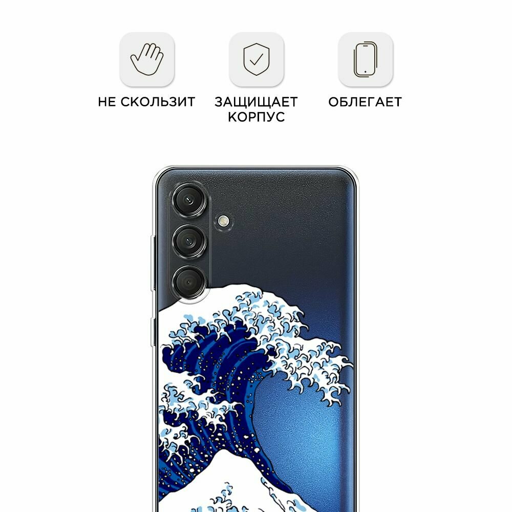 Чехол на Samsung Galaxy M55 / Самсунг M55 с принтом "Волна над Фудзи", прозрачный — фото 1