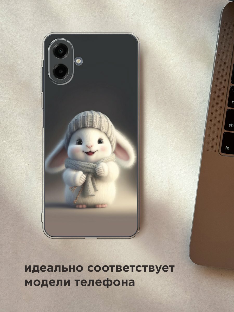 Чехол на Samsung Galaxy A07/A08 / Самсунг А07/А08 с принтом "Белый крольчонок в шапке" — фото 1