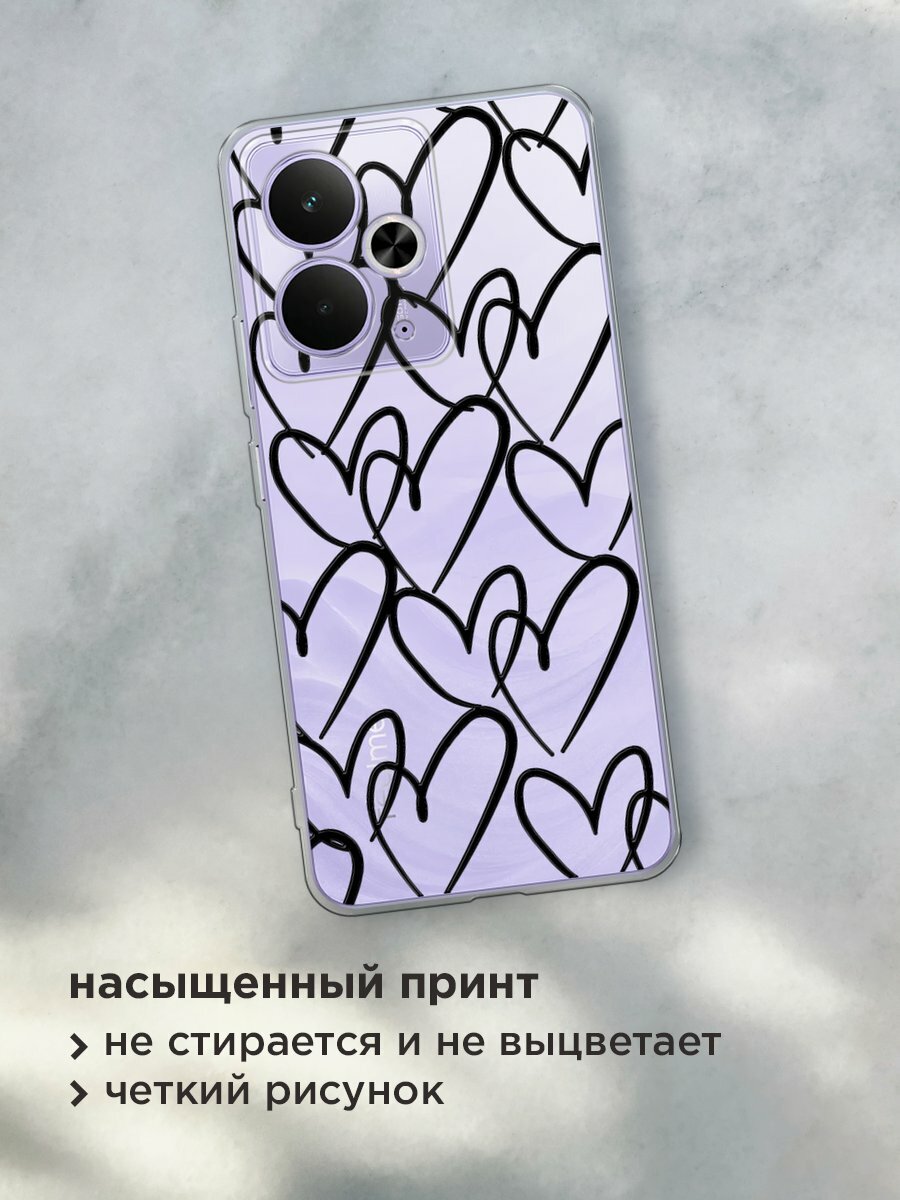Чехол на Realme 14T / Реалми 14Т с принтом "Hearts doodle black 1" — фото 1