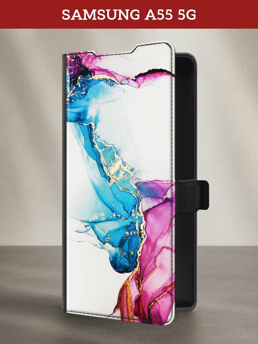 Чехол-книжка на Samsung Galaxy A55 5G / Самсунг А55 5G с рисунком "Розовые разводы рисунок"