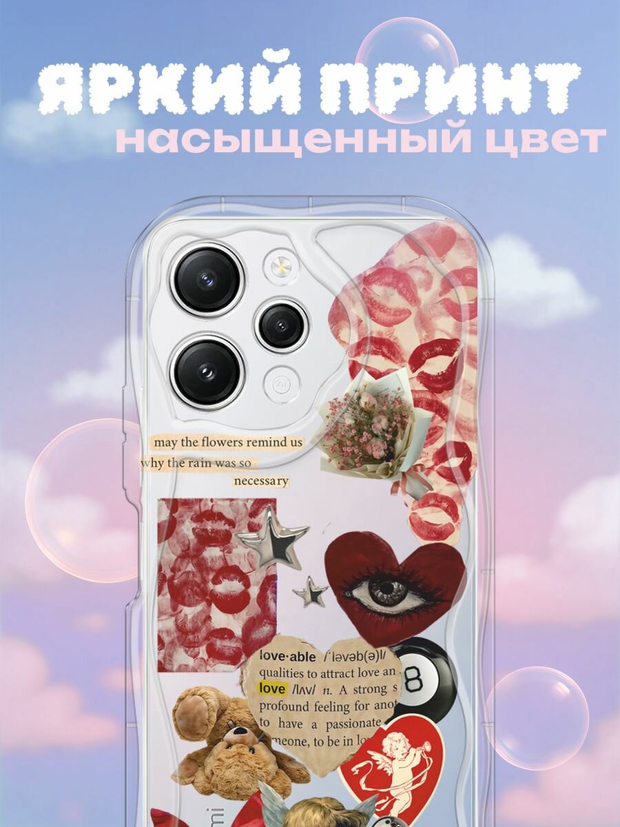 Чехол на Xiaomi Redmi 12 / Редми 12 с принтом "Поцелуи и сердца" — фото 1