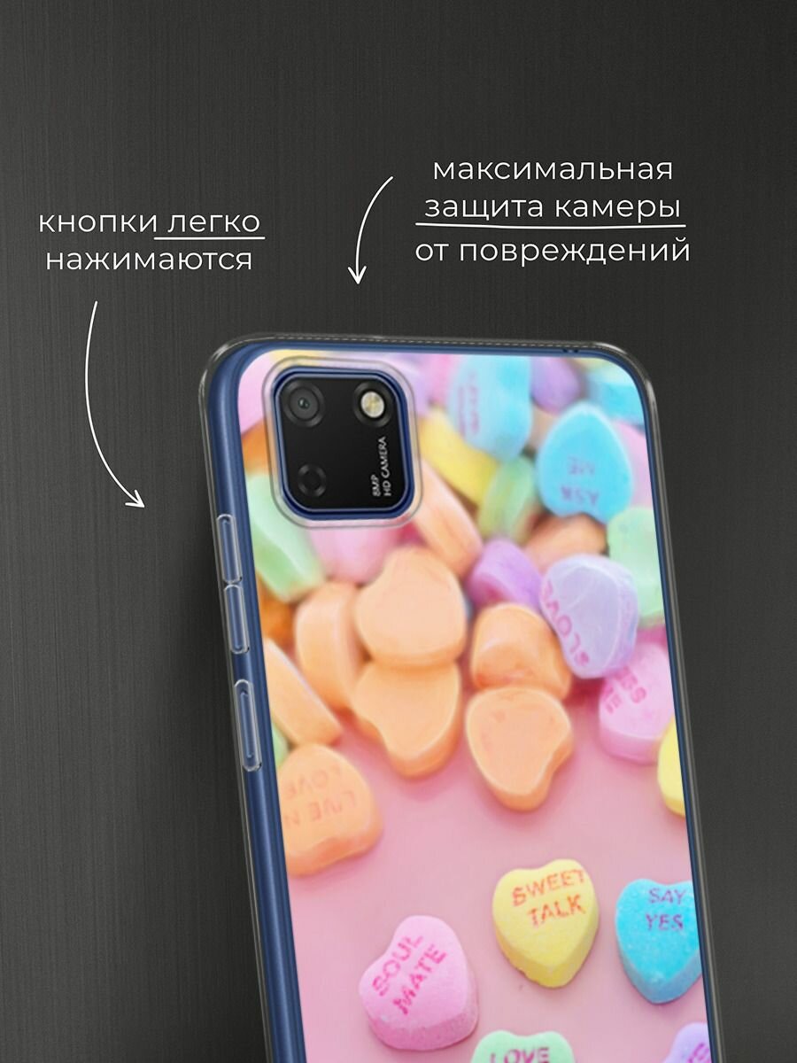 Чехол на Honor 9S/Huawei Y5p / Хонор 9S/Хуавей Y5p с принтом "Конфетки сердечки 2" — фото 1