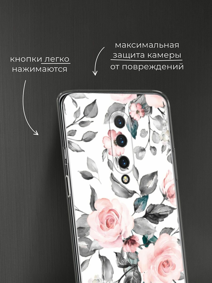 Силиконовый чехол на OnePlus 8 / ВанПлас 8 с принтом "Розы на белом" — фото 1