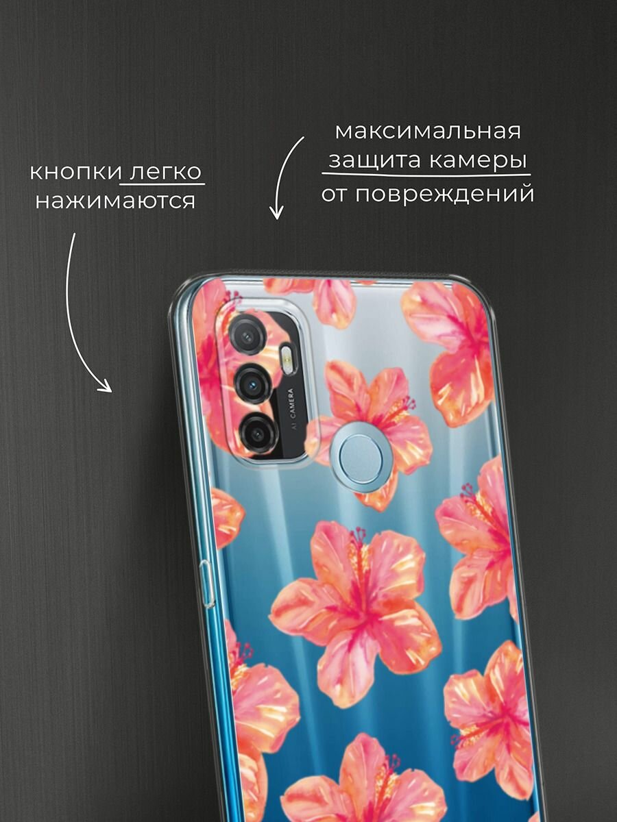 Силиконовый чехол на Oppo A53 / Оппо А53 с принтом "Pink flowers" — фото 1