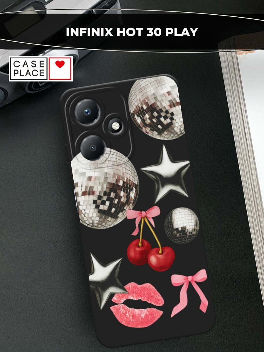 Черный матовый чехол на Infinix Hot 30 Play / Инфиникс Хот 30 Плей с принтом "Стильная подборка"
