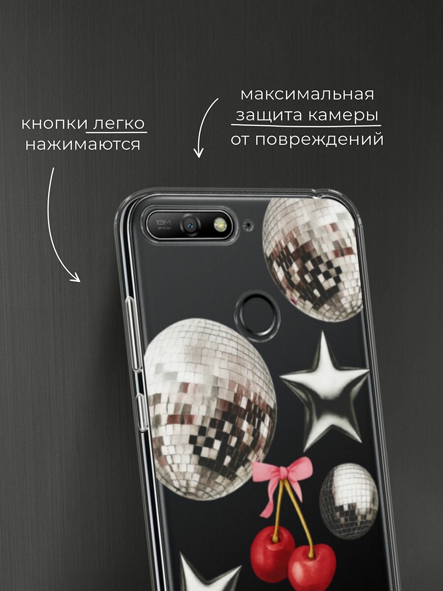 Чехол на Honor 7C/7A Pro/Huawei Y6 Prime 2018 с принтом "Стильная подборка", прозрачный — фото 1