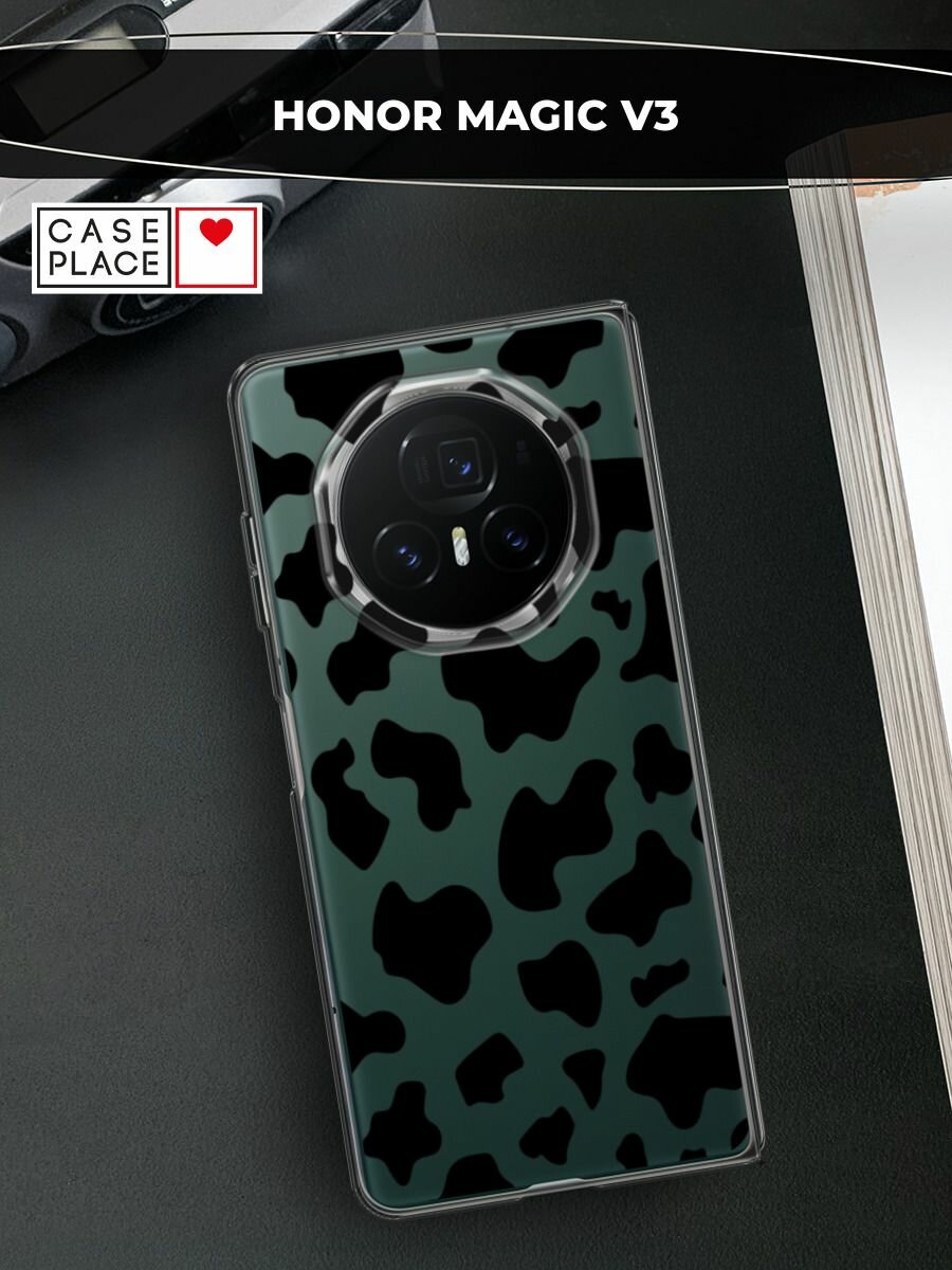Чехол на Honor Magic V3 / Хонор Мэджик V3 с принтом "Черные пятна коровы", прозрачный