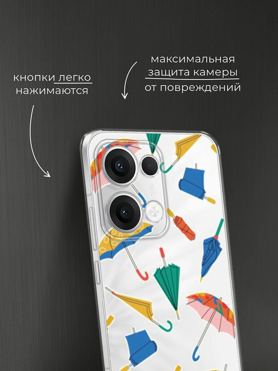 Чехол на Oppo Reno 13 / Оппо Рено 13 с принтом "Зонты паттерн", прозрачный — фото 1