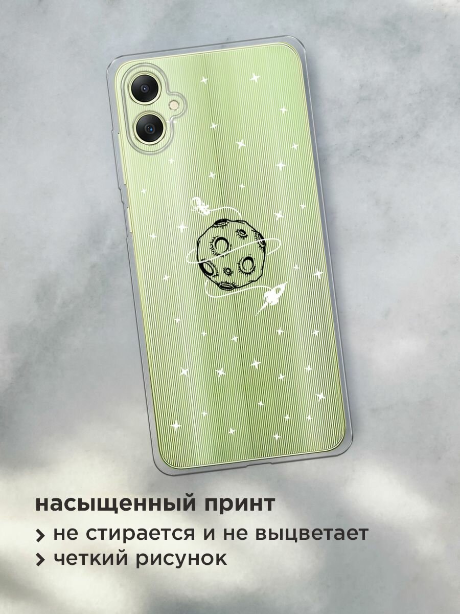 Чехол на Samsung Galaxy A06 / Самсунг Галакси А06 с принтом "Полет вокруг луны", прозрачный — фото 1