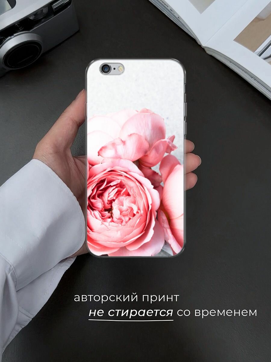 Чехол на Apple iPhone 6 / Айфон 6 с принтом "Пионы на белом" — фото 1