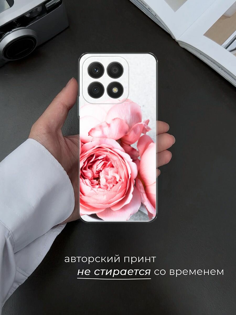 Силиконовый чехол на Honor X8A / Хонор X8A с принтом "Пионы на белом" — фото 1