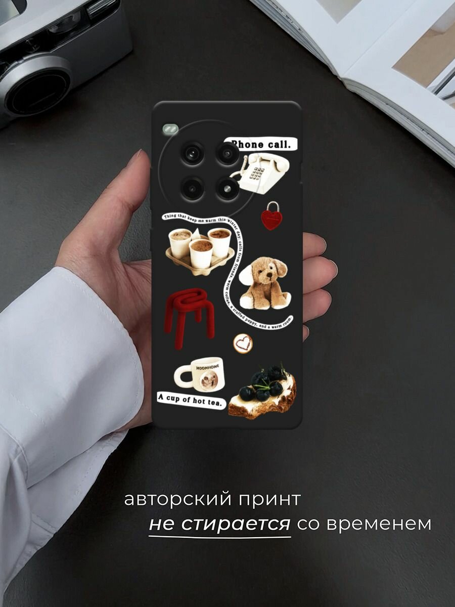 Черный матовый чехол на OnePlus Ace 3 Pro / Ван Плас Эйс 3 Про с принтом "Phone call" — фото 1