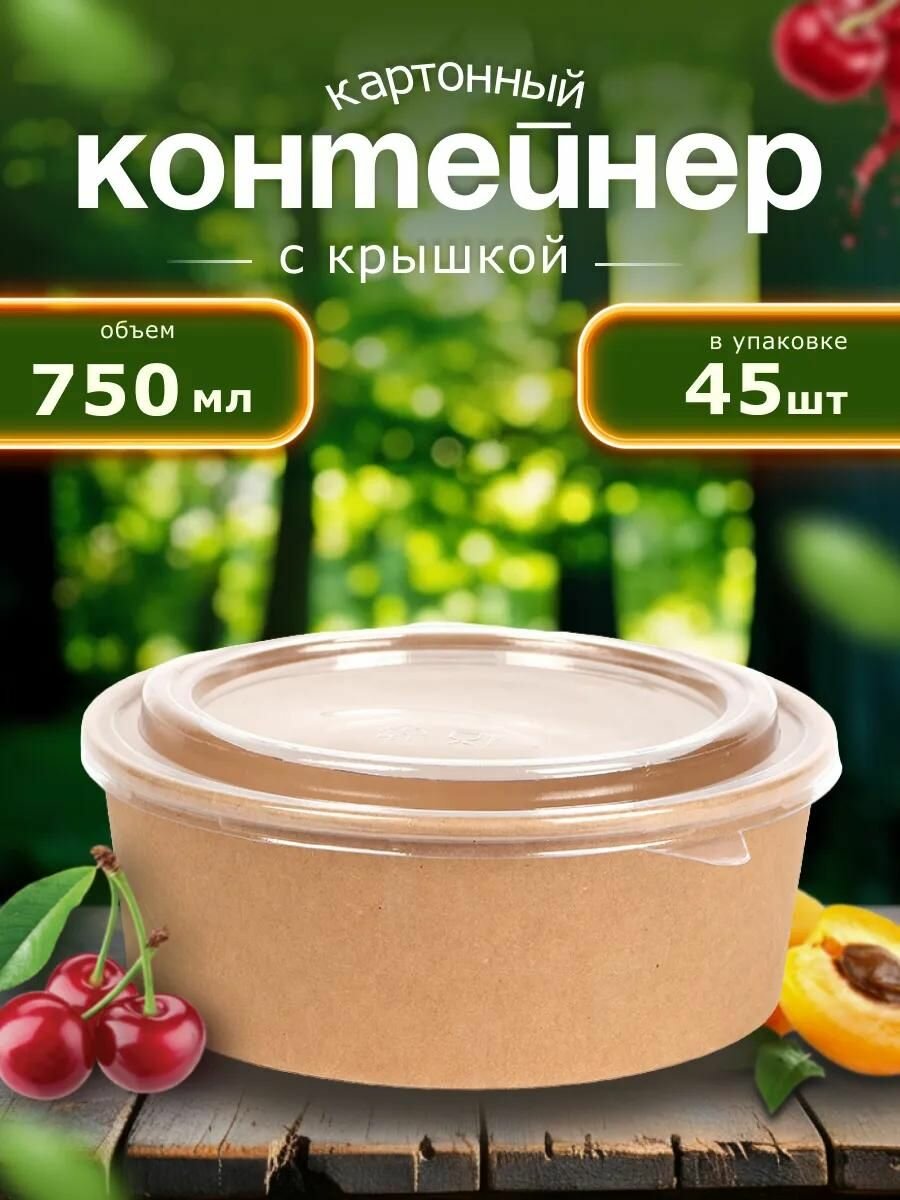 Контейнер одноразовый крафт для горячих блюд 750мл 45шт