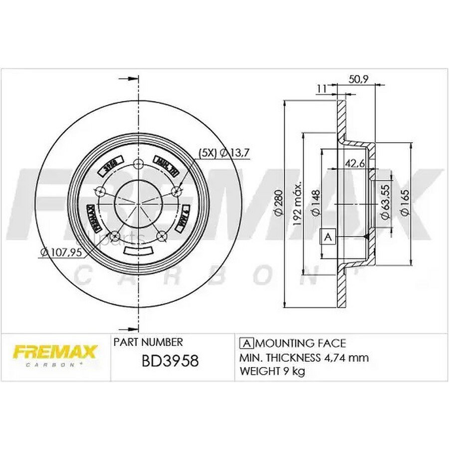 FREMAX BD3958 диск тормозной задний!\ Ford C-Max II 10>/ Kuga II/III 13>/ Tourneo Connect II 13>