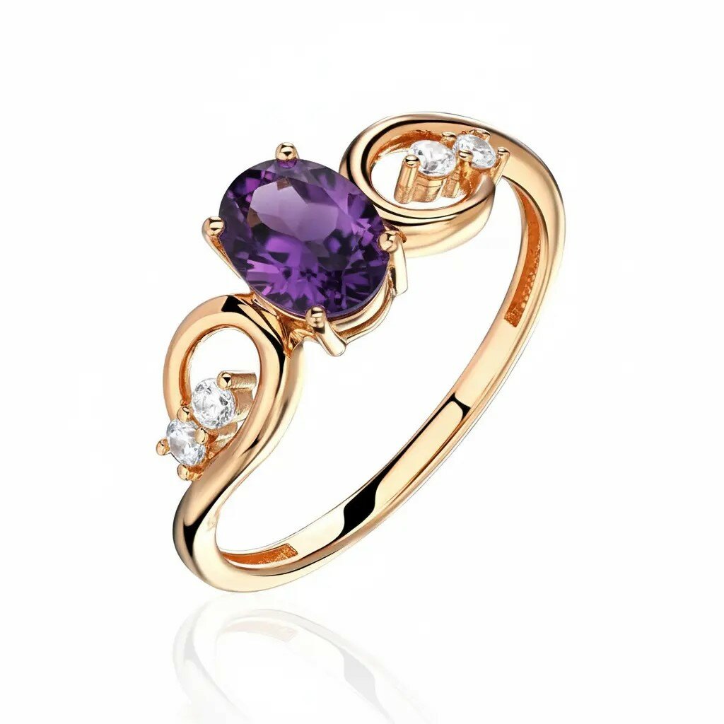 Кольцо, красное золото, 585 проба, фианит, аметист