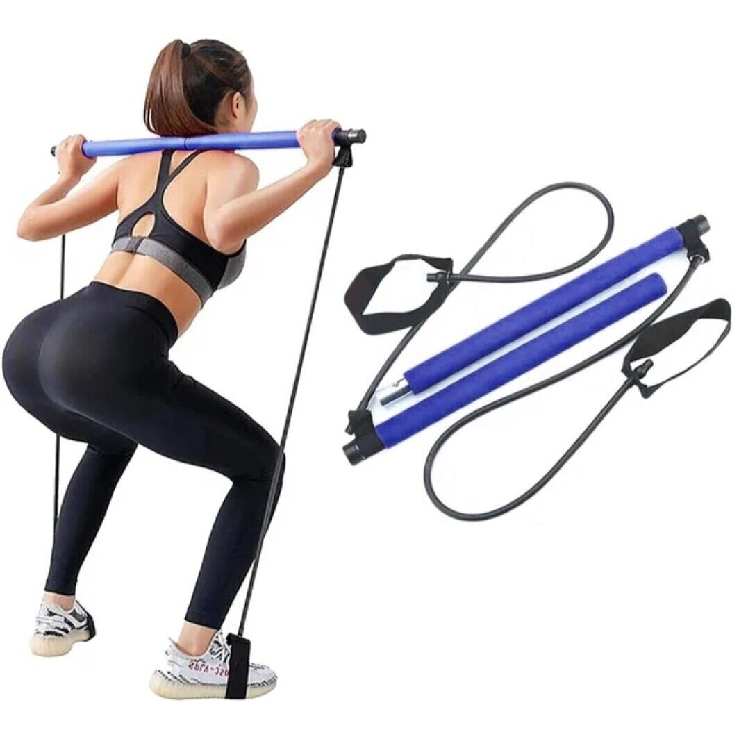 Гимнастическая палка с эспандерами «Пилатес», синий, для домашних тренировок