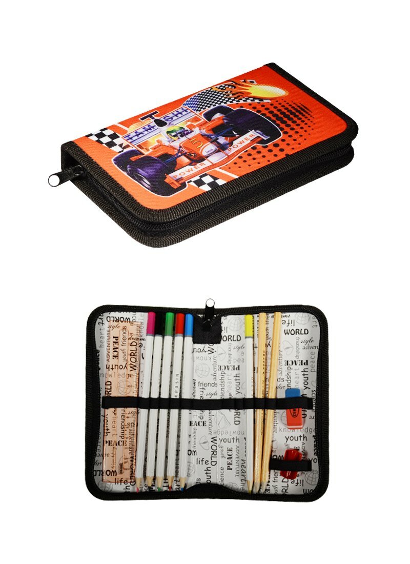 Пенал корпусный 1отд. "Для мальчиков" с наполнением (11 предм.), ассорти, ткань