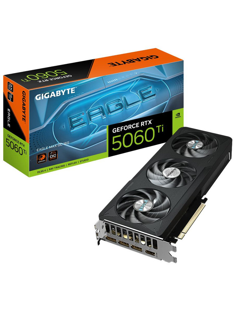 Видеокарта Gigabyte GeForce RTX 5060 Ti 16 ГБ (GeForce RTX 5060 Ti EAGLE MAX OC 16G), RTL
