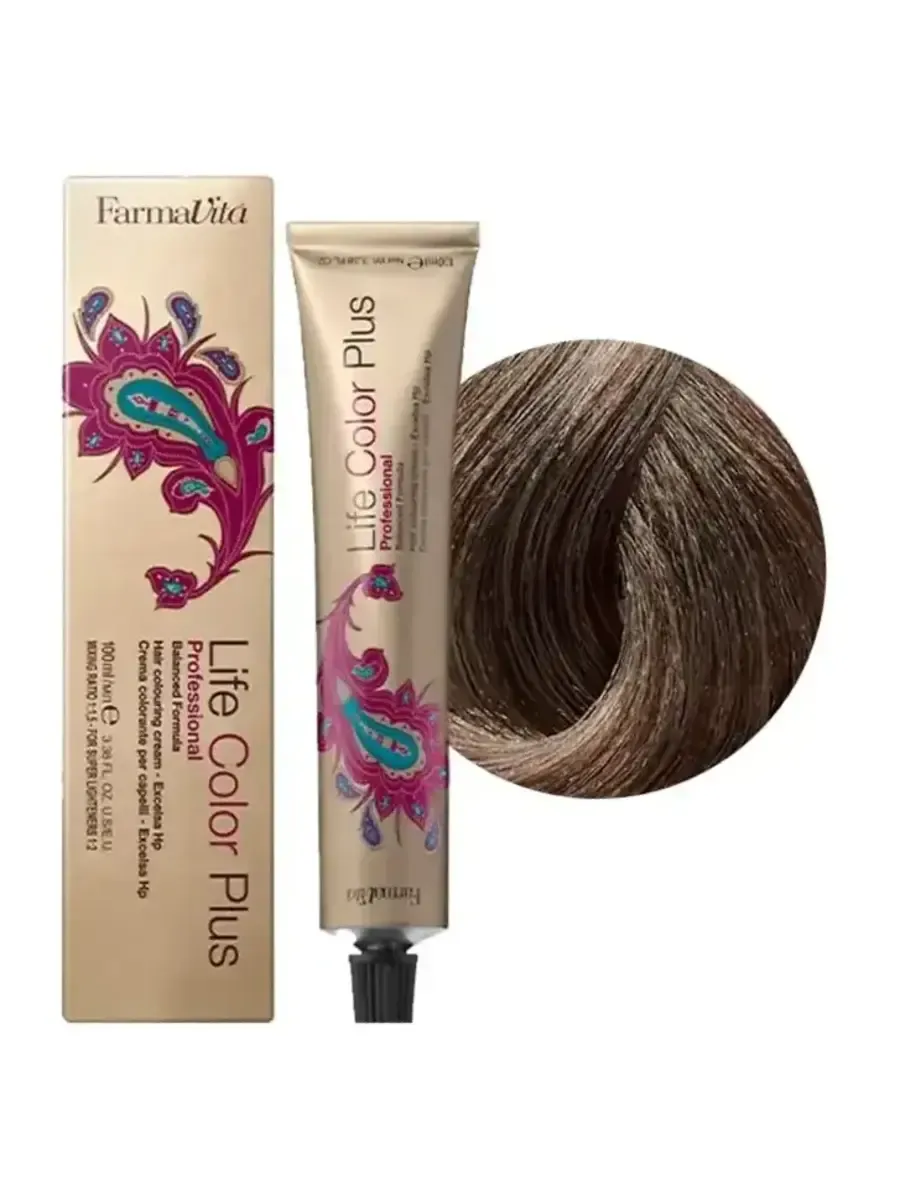 Краска для волос Farmavita Life Color Plus Prof, Перманентный краситель с низким содержанием аммиака, 7.1
