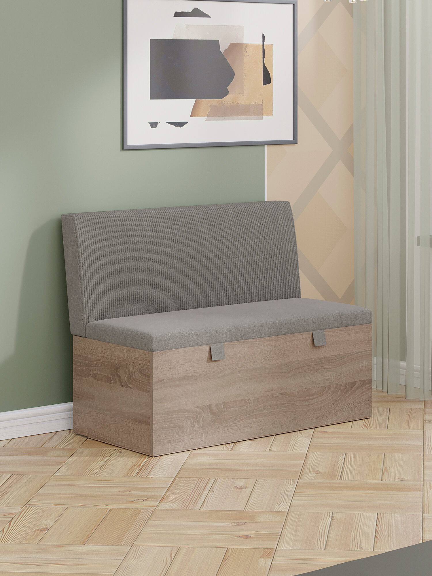 Скамья прямая «Мальта» Дуб Сонома трюфель, Микровелюр Linea Grande 25/Connect 25 (мокко)