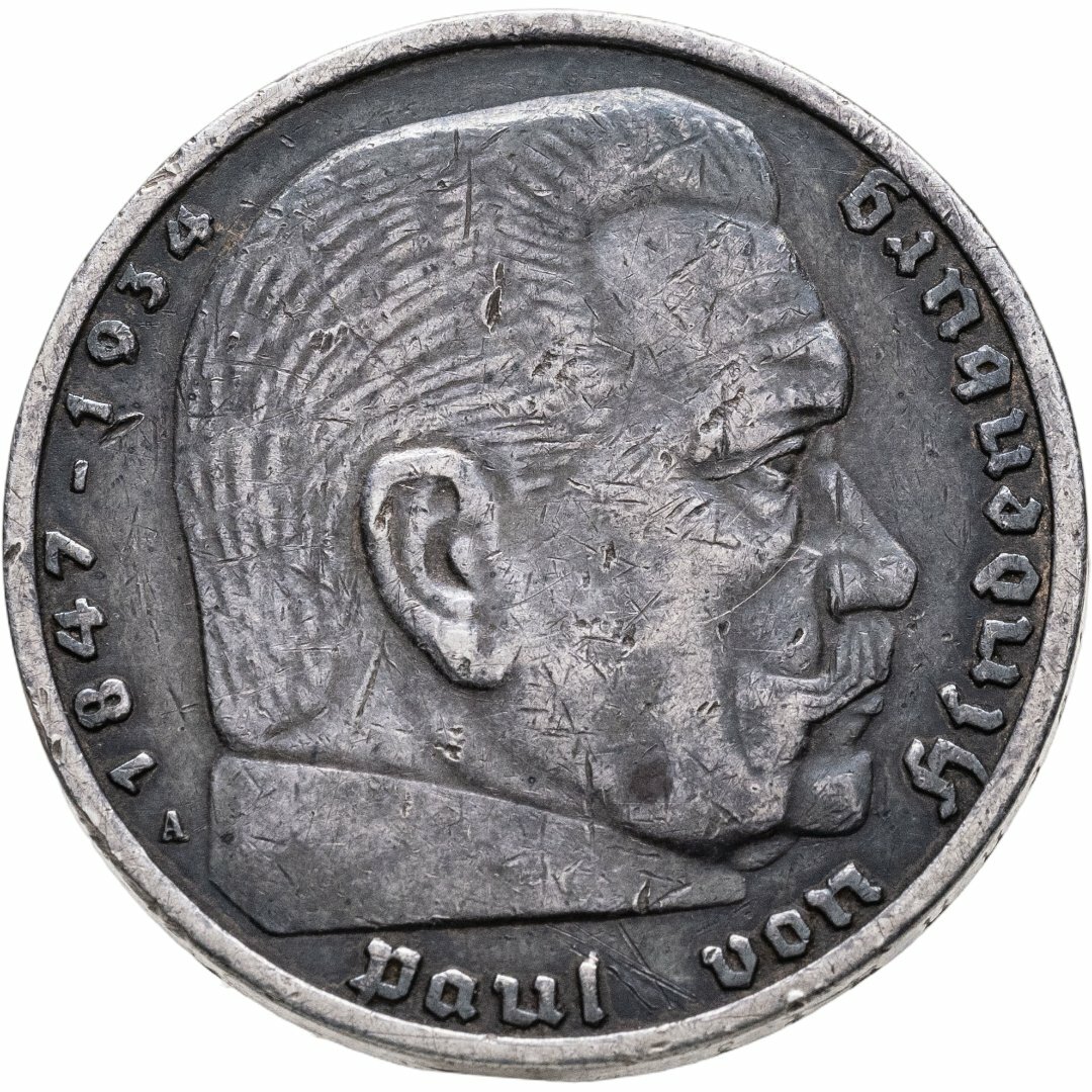 Германия, Третий рейх 5 рейхсмарок (reichsmark) 1936 A Гинденбург, без свастики