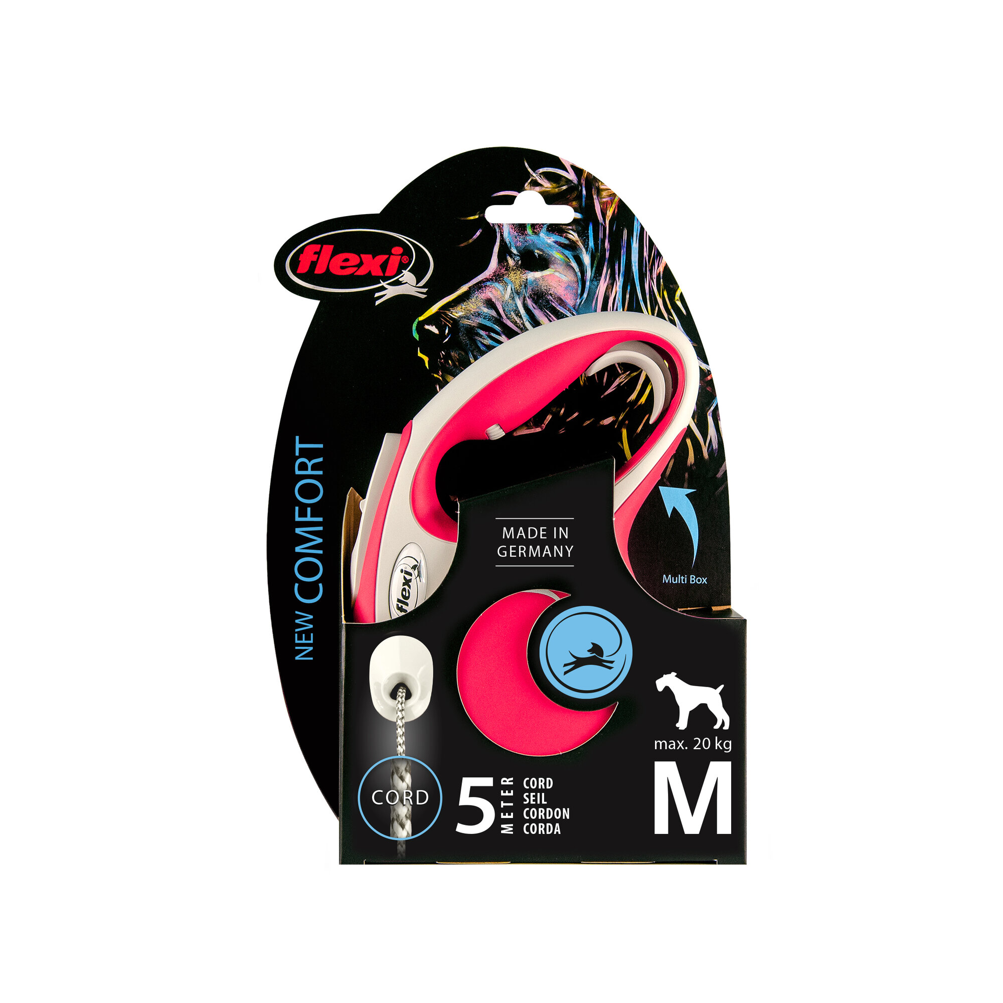 Поводок-рулетка для собак Flexi New Comfort M, трос 5 метров, цвет - красный/серый