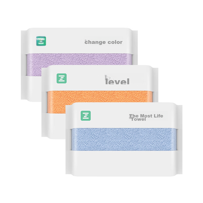 Most Living Sealed Towels, Pure Cotton, Soft, 3-Pack, Xinjiang Long-Staple Cotton Class A Towels, Absorbent Face Towels, Blue/purple/orange