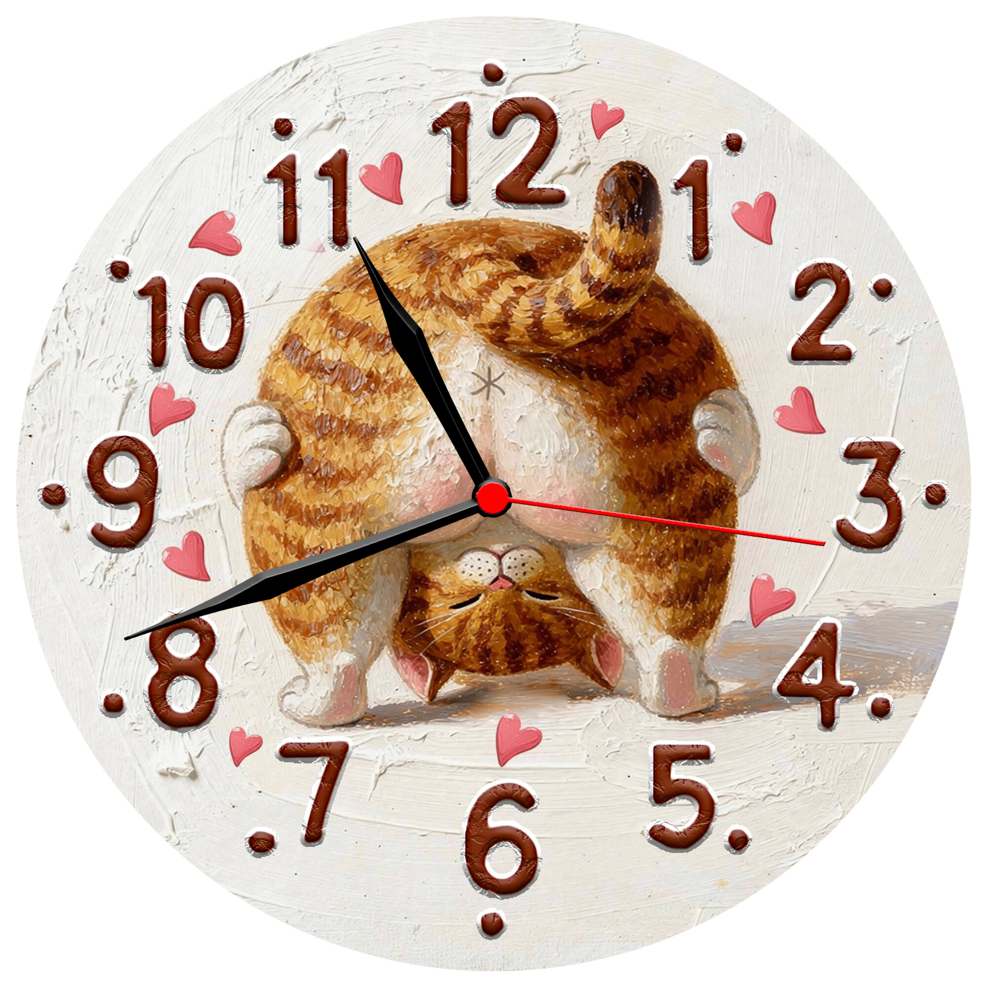 Часы настенные и настольные с подставкой D 27 см, МДФ 5 мм, бесшумные, Кот кошечка Коты Кошки С котом с Кошкой Мем, прикол, авторская работа, улыбка обеспечена