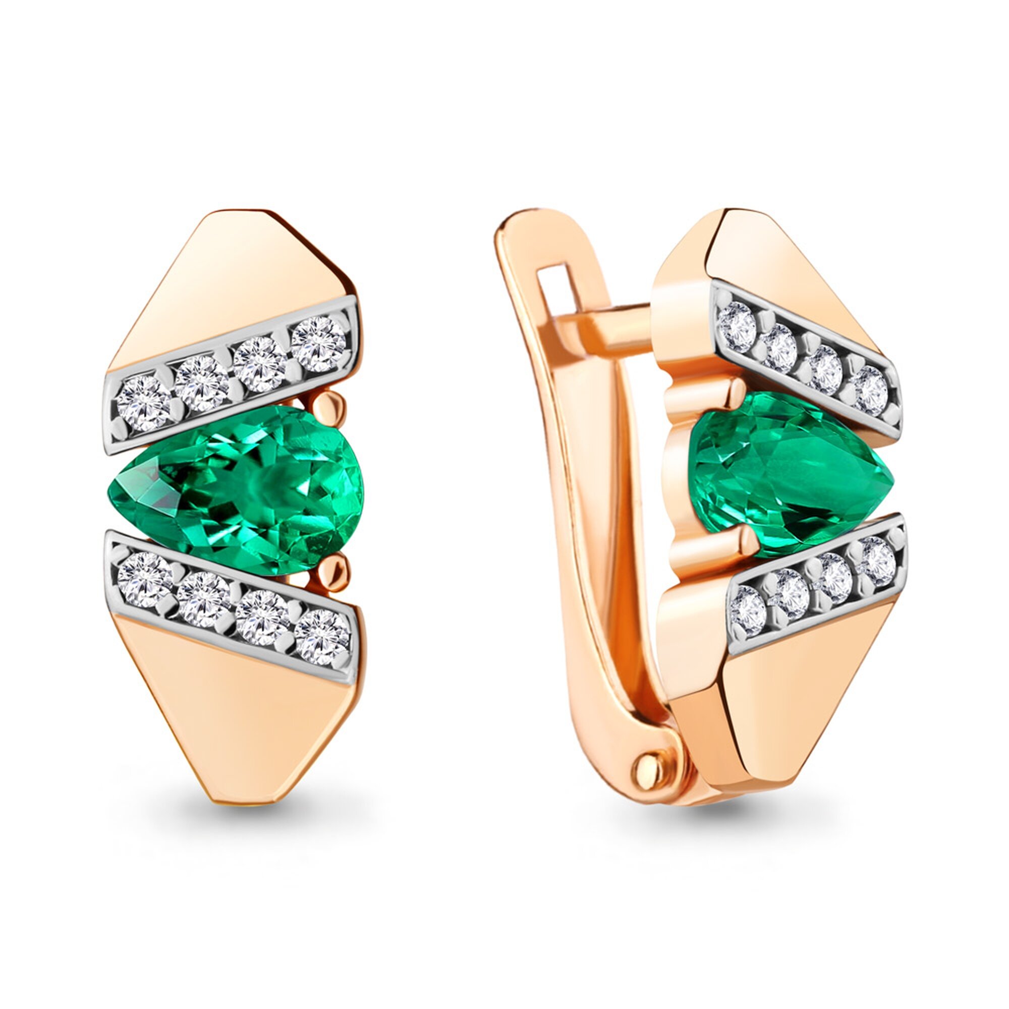 Серьги, серебро, 925 проба, золочение, фианит, изумруд синтетический