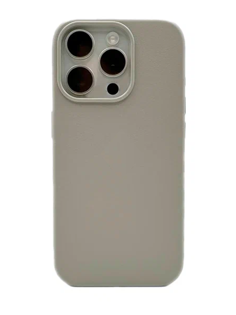 Кожаный чехол Магсейф для iPhone 15 Pro Clay / Анимация NFC / Leather Case Магсейф для Айфон 15 Про / Титан серый