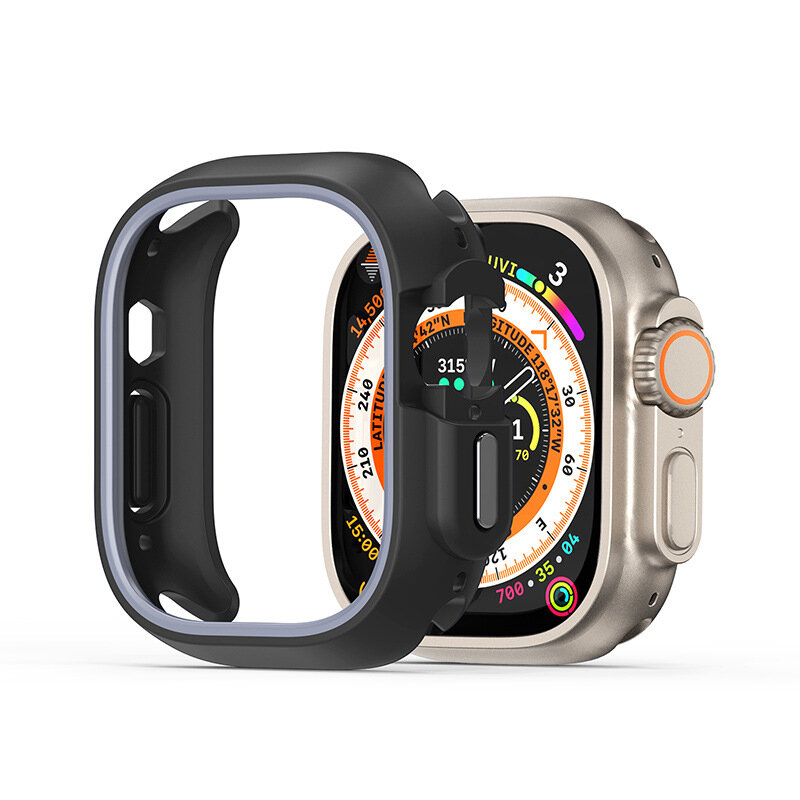 Черно-серый силиконовый защитный чехол для Apple Watch Ultra Series 1/2/3 49 мм - гибкий чехол