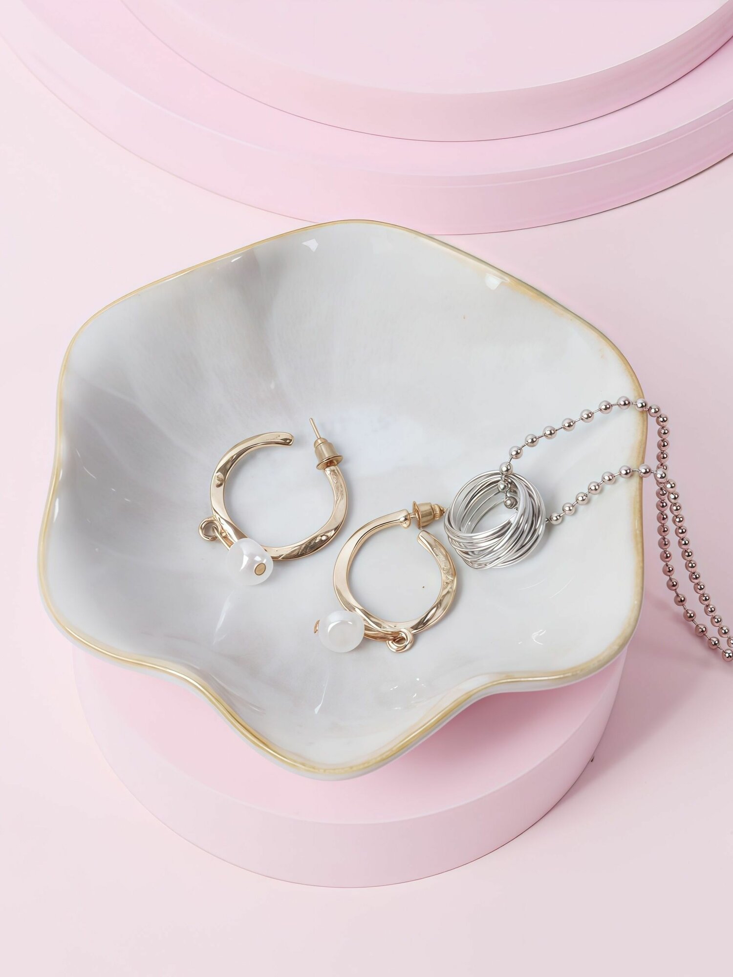 Шкатулка для драгоценностей, керамический лоток для хранения ювелирных изделий, семейные украшения, форма листа лотоса, китайский классический стиль