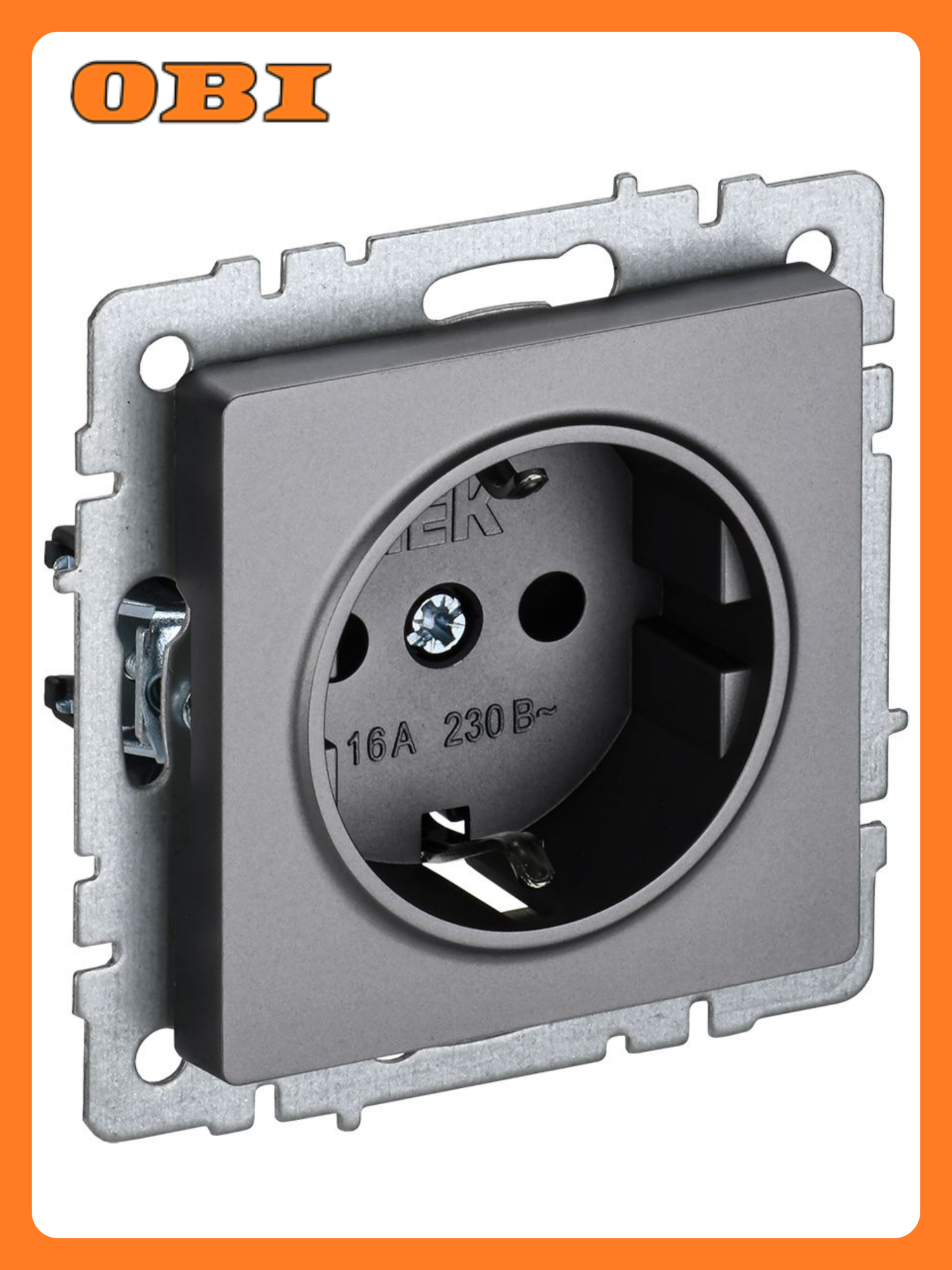 Розетка IEK BRITE РС14-1-0-БрС, с заземлением, шторками, IP20, серая