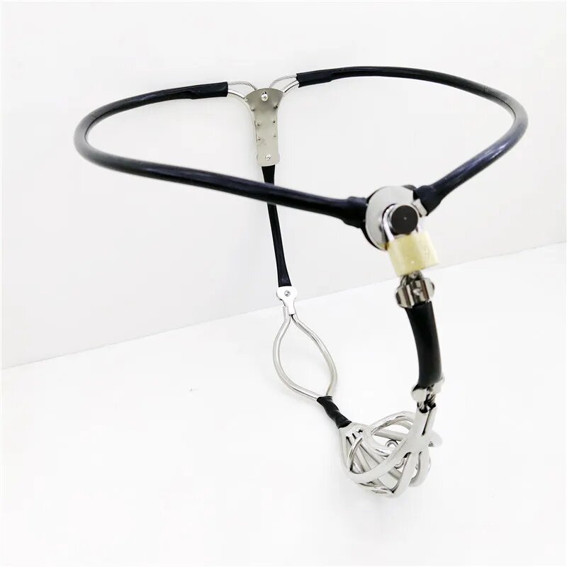 Мужской изогнутый регулируемый пояс верности из нержавеющей стали с замком верности, Black 60-90cm